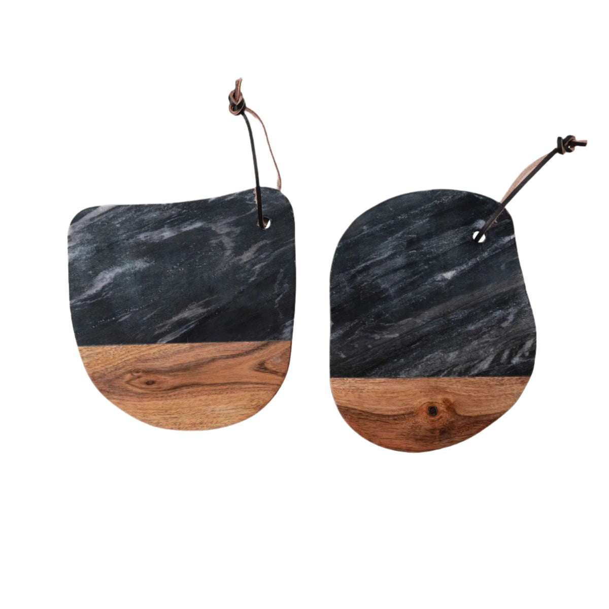 Creative Coop - Marble and Acacia Wood Organic Shaped Cheese Cutting ...